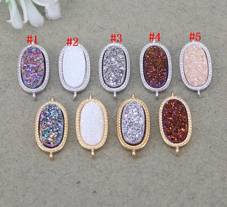 10pcs Small Size Natural Druzy Titanium Agate Oval Connector - Etsy