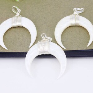 5-10pcs Fashion Natural White Shell Crescent Pendant With Electroplated ...