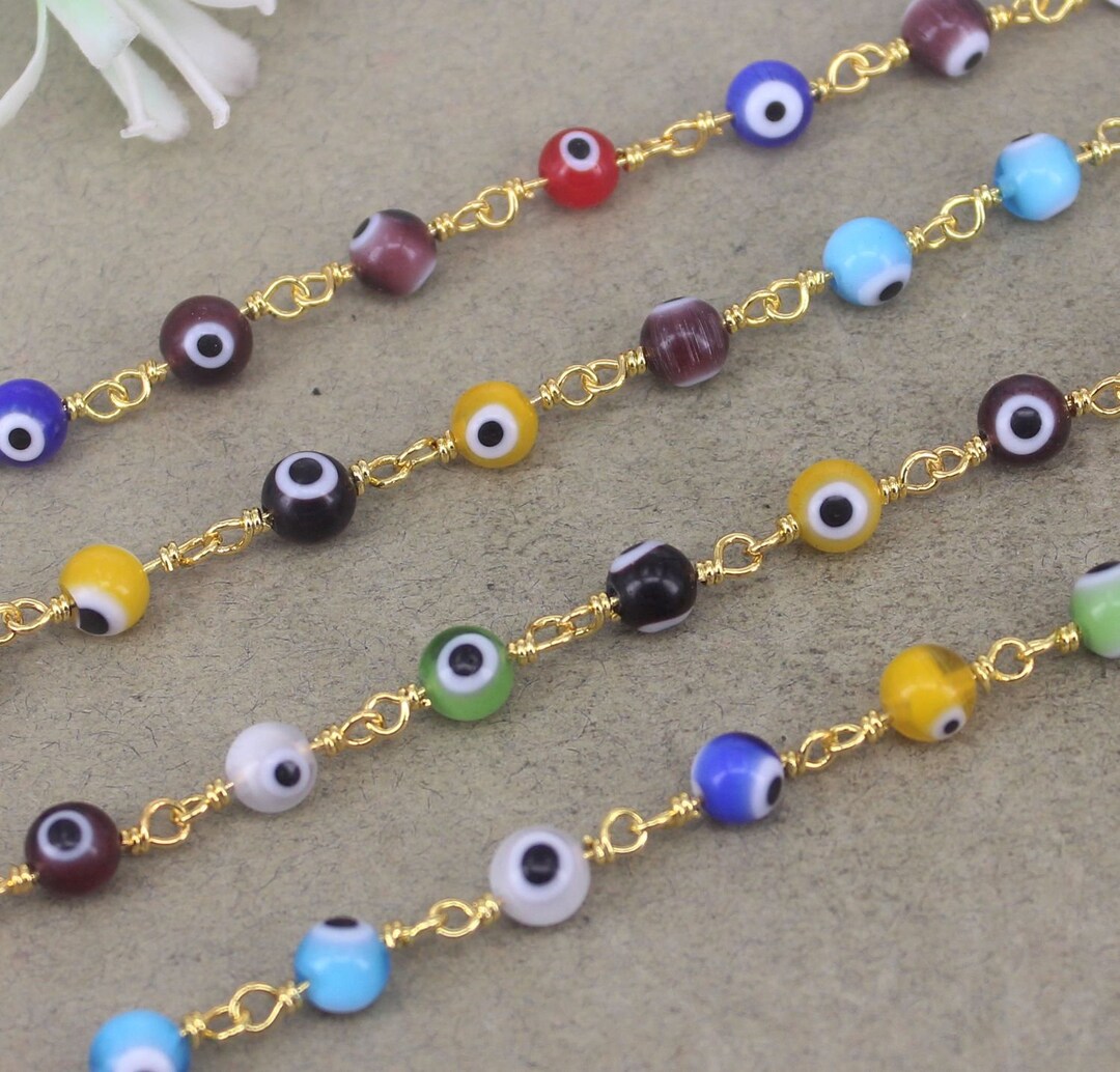 1/3/5 Meter Gold Plated Round Ball Glass Beads Rosary Chain, Evil Eye ...