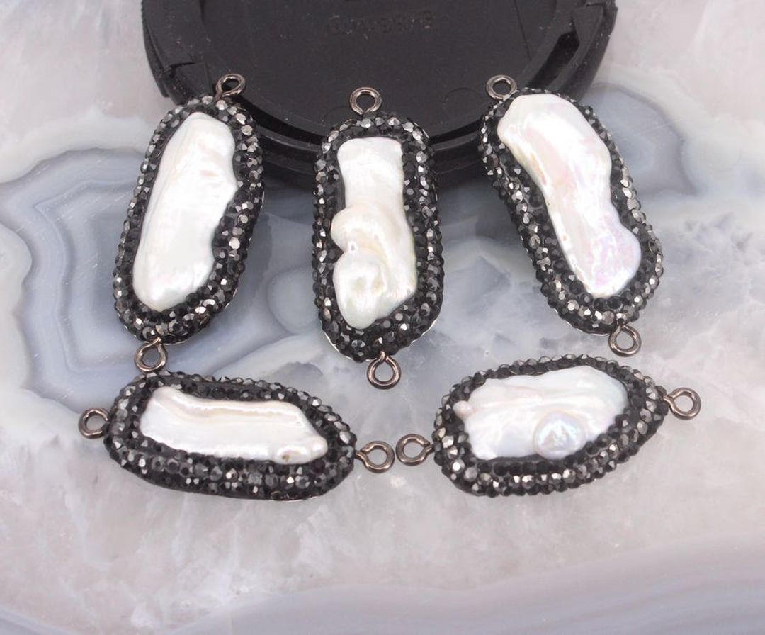 5-10pcs Fashion Pearl Gemstone Connector Beads,with Crystal Rhinestone ...