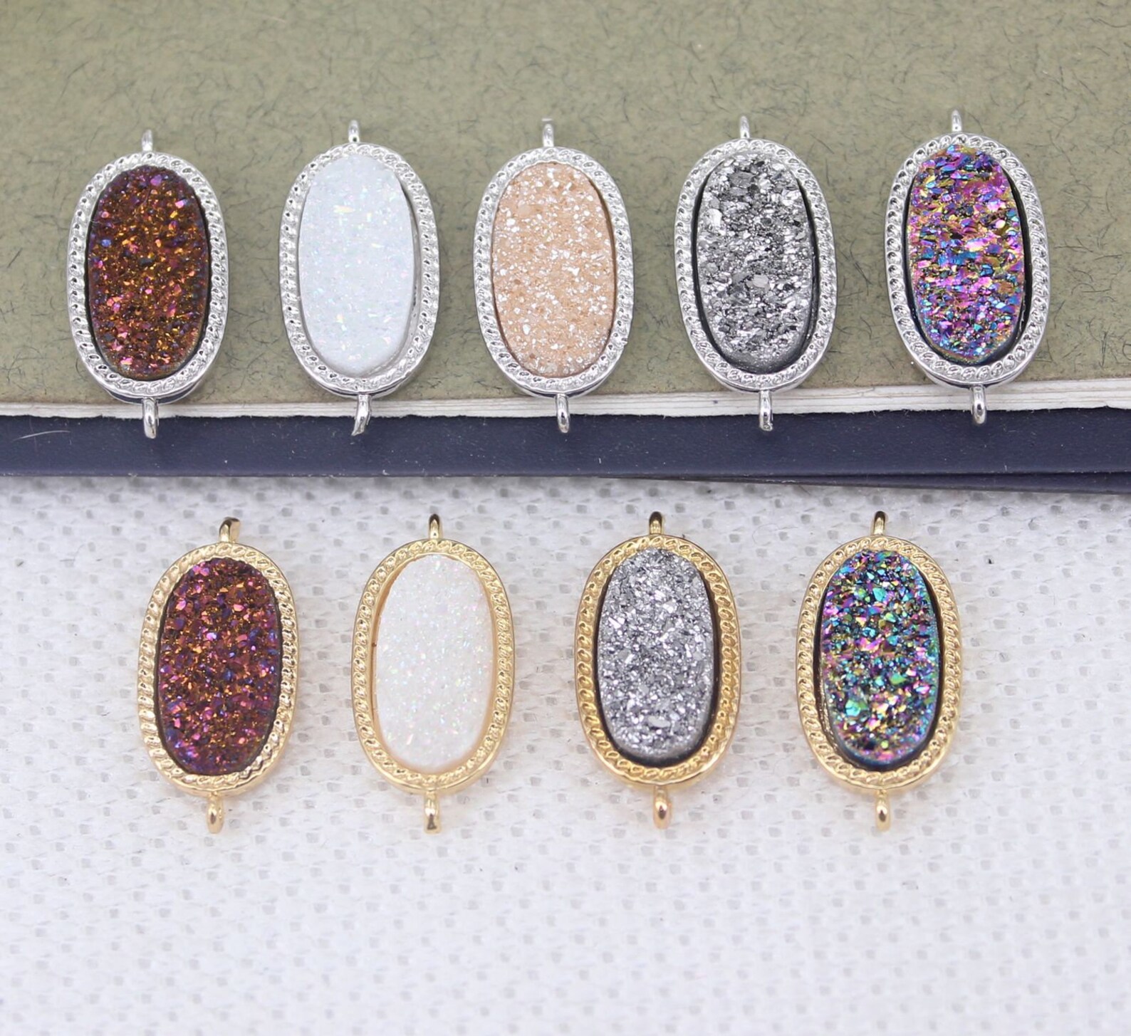 10pcs Small Size Natural Druzy Titanium Agate Oval Connector - Etsy