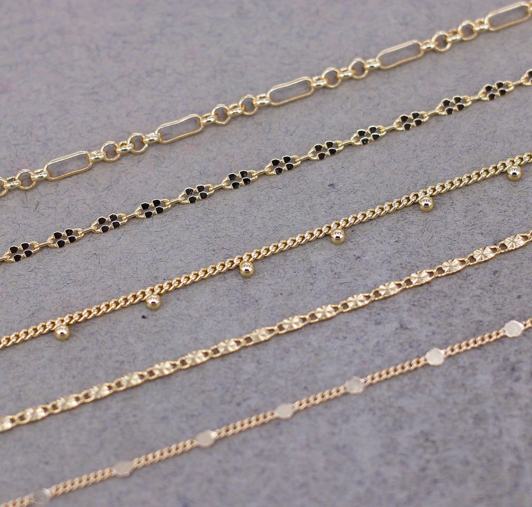 5 Meters Gold Satellite Chain, Sparkle Chain, Flat Curb Chain for ...