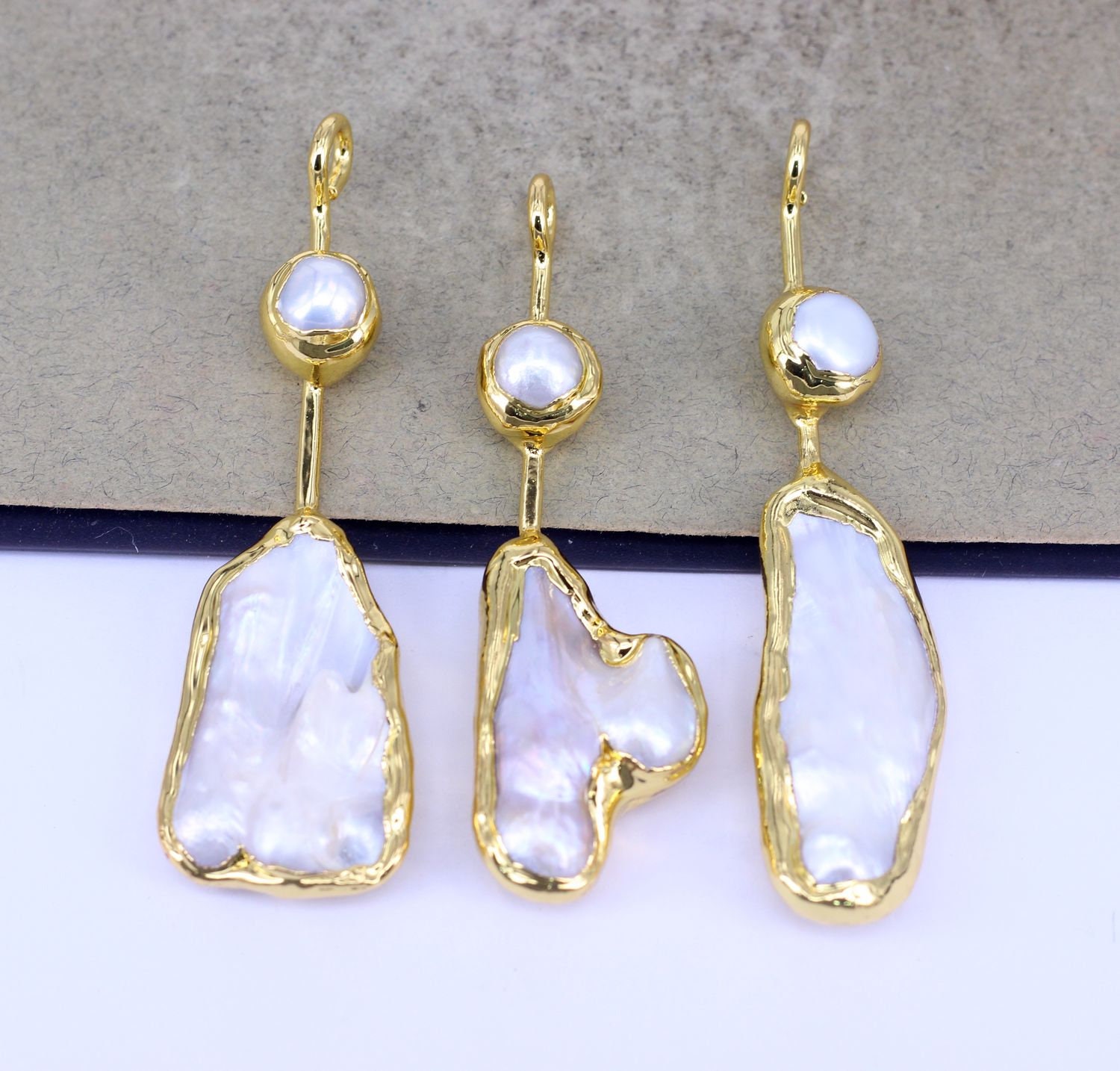 2pcs Gold Plated Natural Irregular Freshwater Pearl Pendant, Baroque ...
