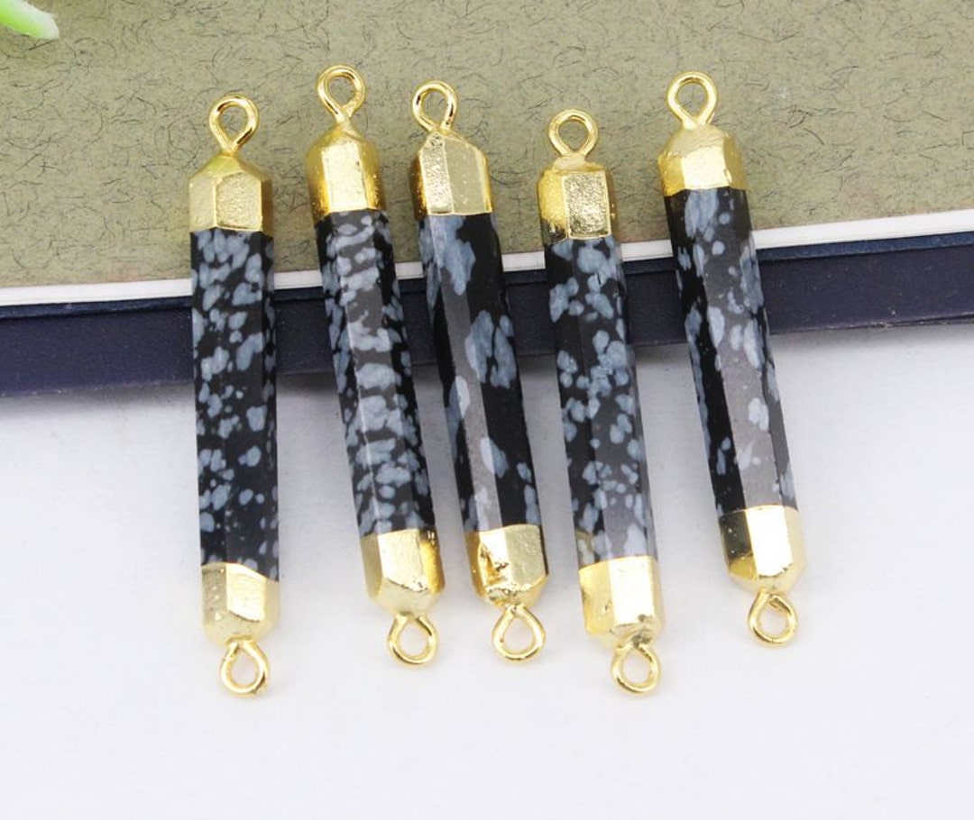 5pcs Natural Snowflake Obsidian Healing Crystal Bar Connectors, Long ...