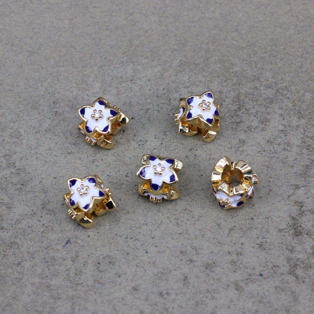 10pcs 18K Gold Color Tube Shape Paved Enamel Star Loose Beads,enamel ...