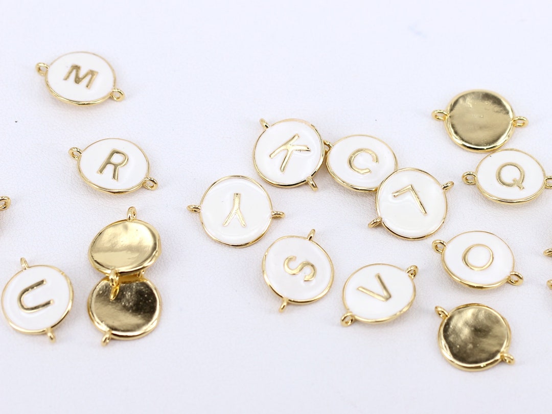 10-26pcs White Color Enamel Alphabet Letter Connector Charms, Enamel ...