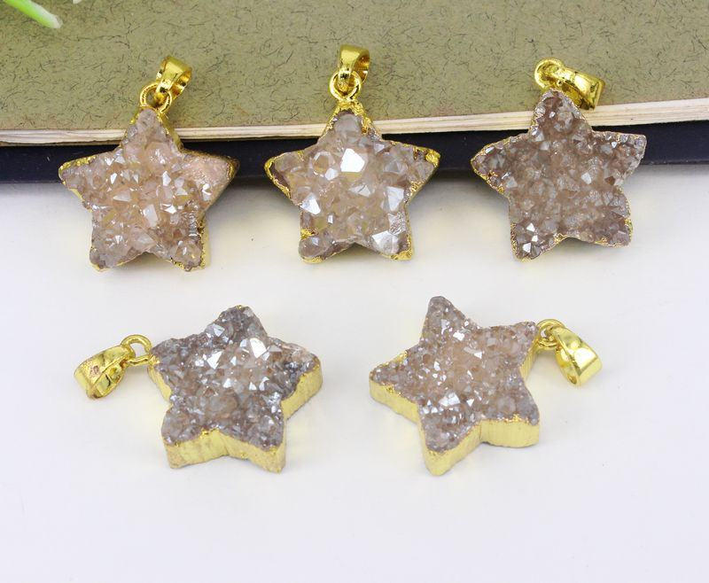 5-10pcs Natural Druzy Titanium Quartz Star PendantsCharm | Etsy