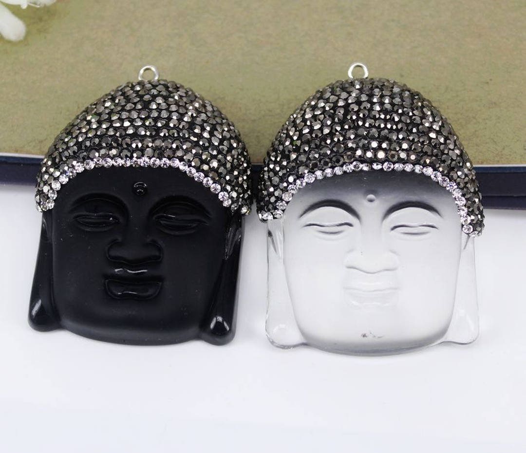 3-5pcs Buddha Heads Pendant, Rhinestone Paved Buddhism Luck Pendant ...