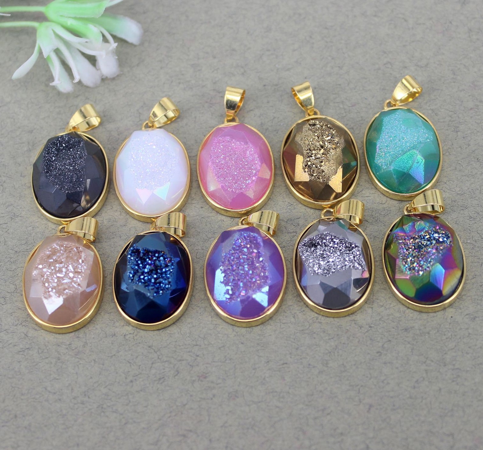 5pcs Titanium Agate Quartz Oval Pendant Beadscharm Gemstone - Etsy