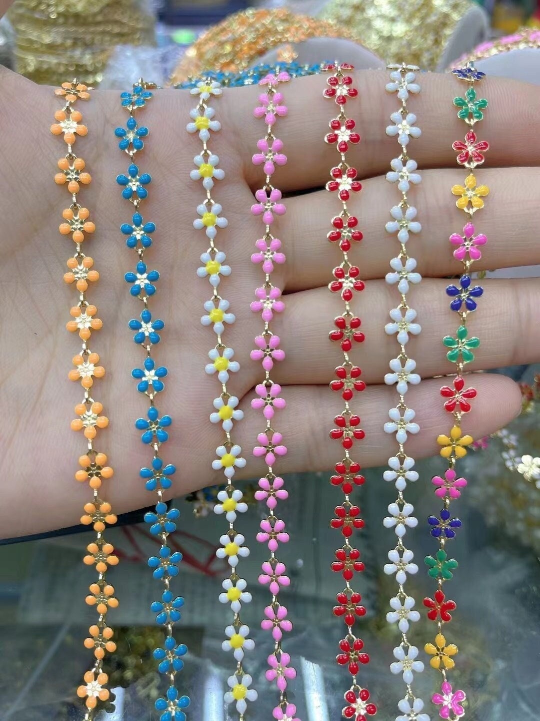 1/3/5 Meter 6mm Enamel Flower Link Chain,daisy Chain, Gold Chain ...