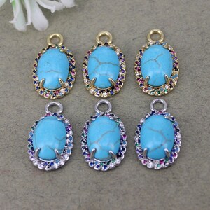 10pcs Oval Shape Turquoise Pendant Paved Micro Cz,oval Turquoise Charms ...
