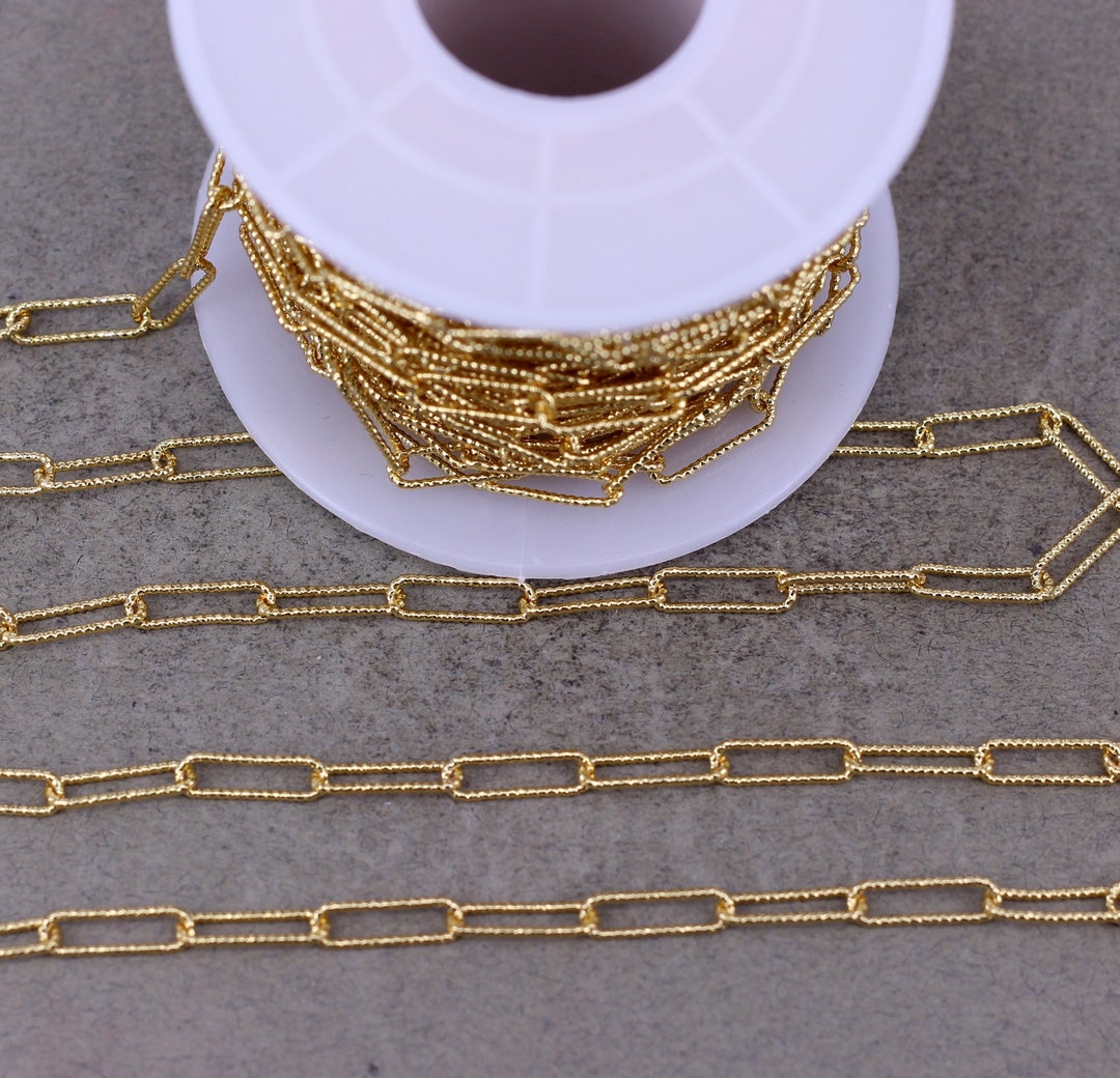 1/3/5 Gold Color Texturized Paperclip Chain,metal Rectangle Link Chain ...