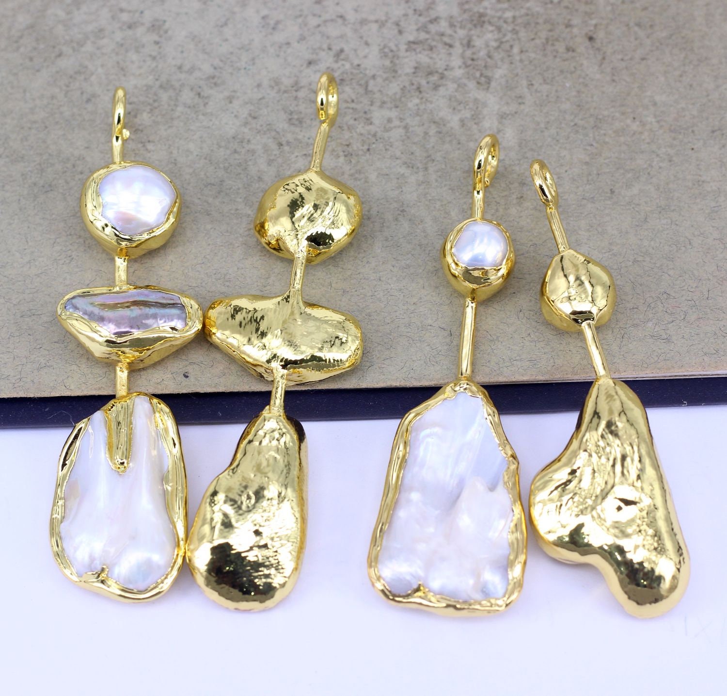 2pcs Gold Plated Natural Irregular Freshwater Pearl Pendant, Baroque ...