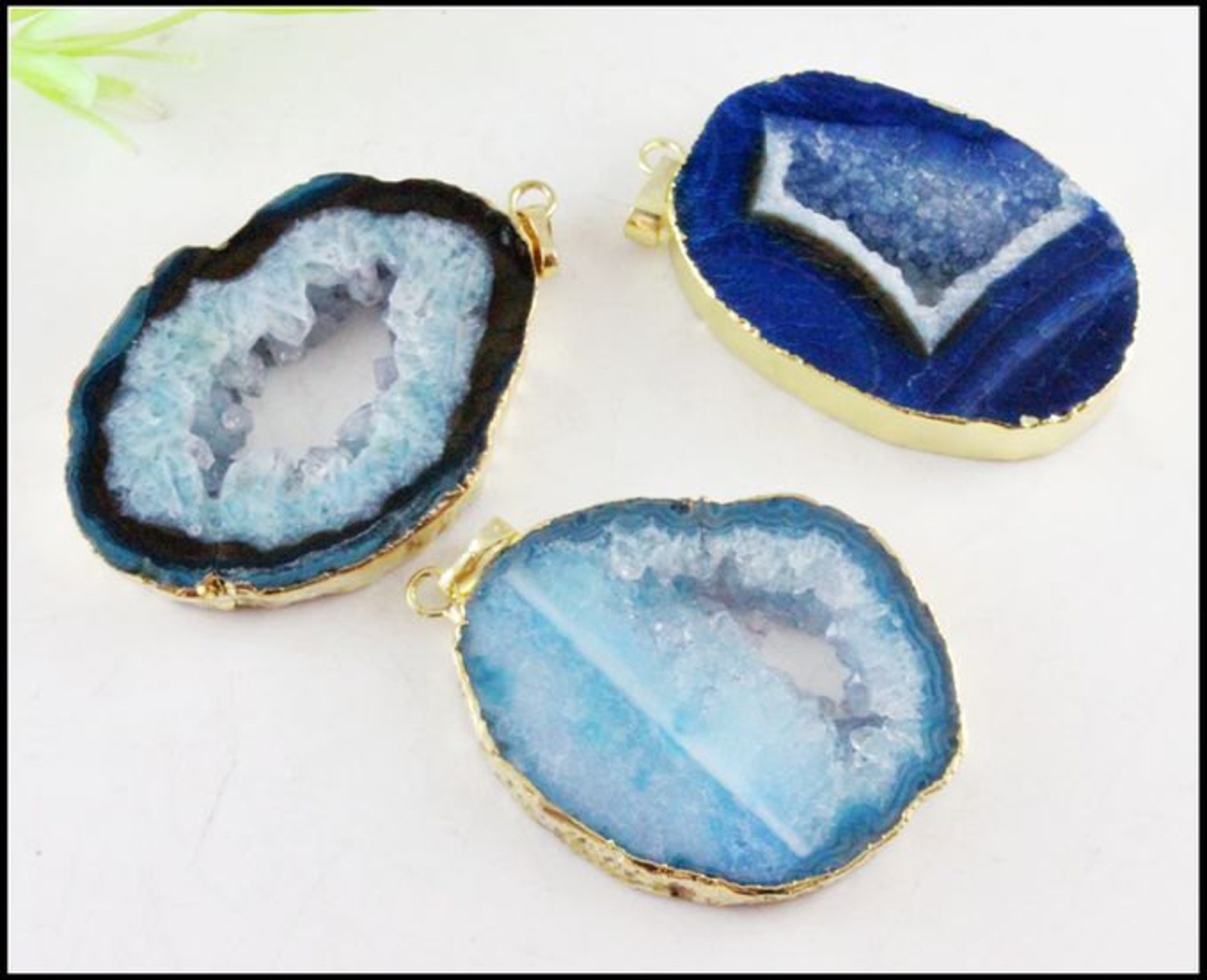 3pcs Nature Geode Quartz Druzy Agate Pendant crystal Agate - Etsy