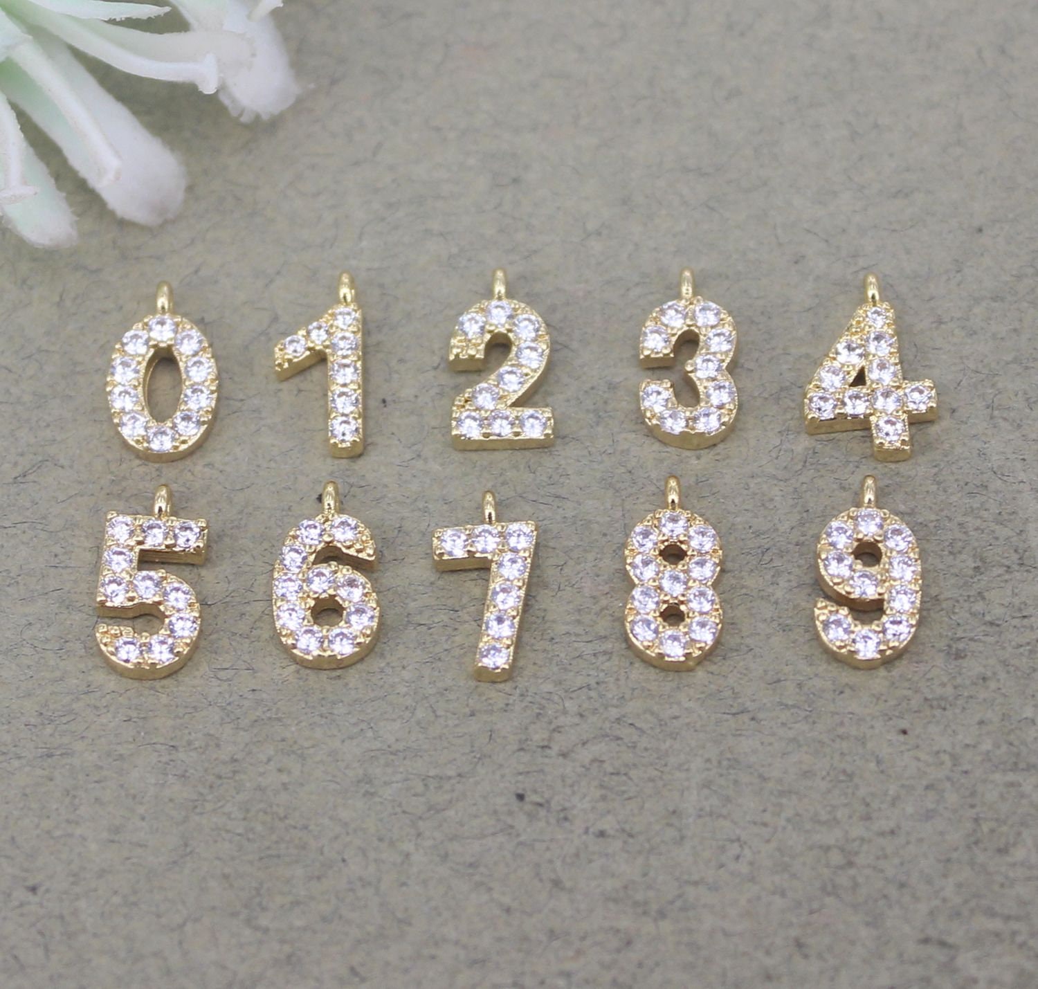 10-20-30pcs Charm Arabic number PendantMicro Pave White CZ | Etsy