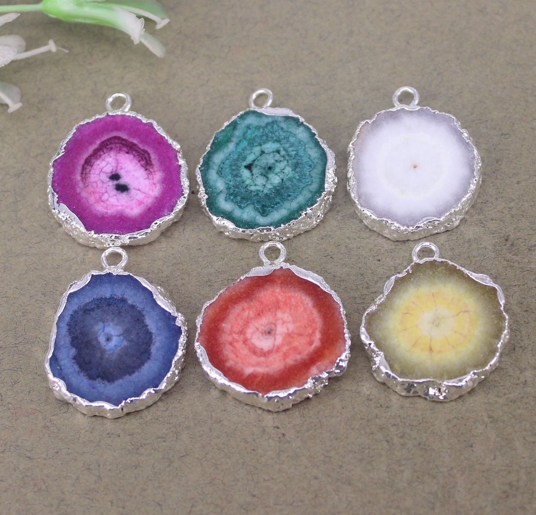5pcs Silver Plated Edges Natural Solar Quartz Slice Charms, Add-on ...
