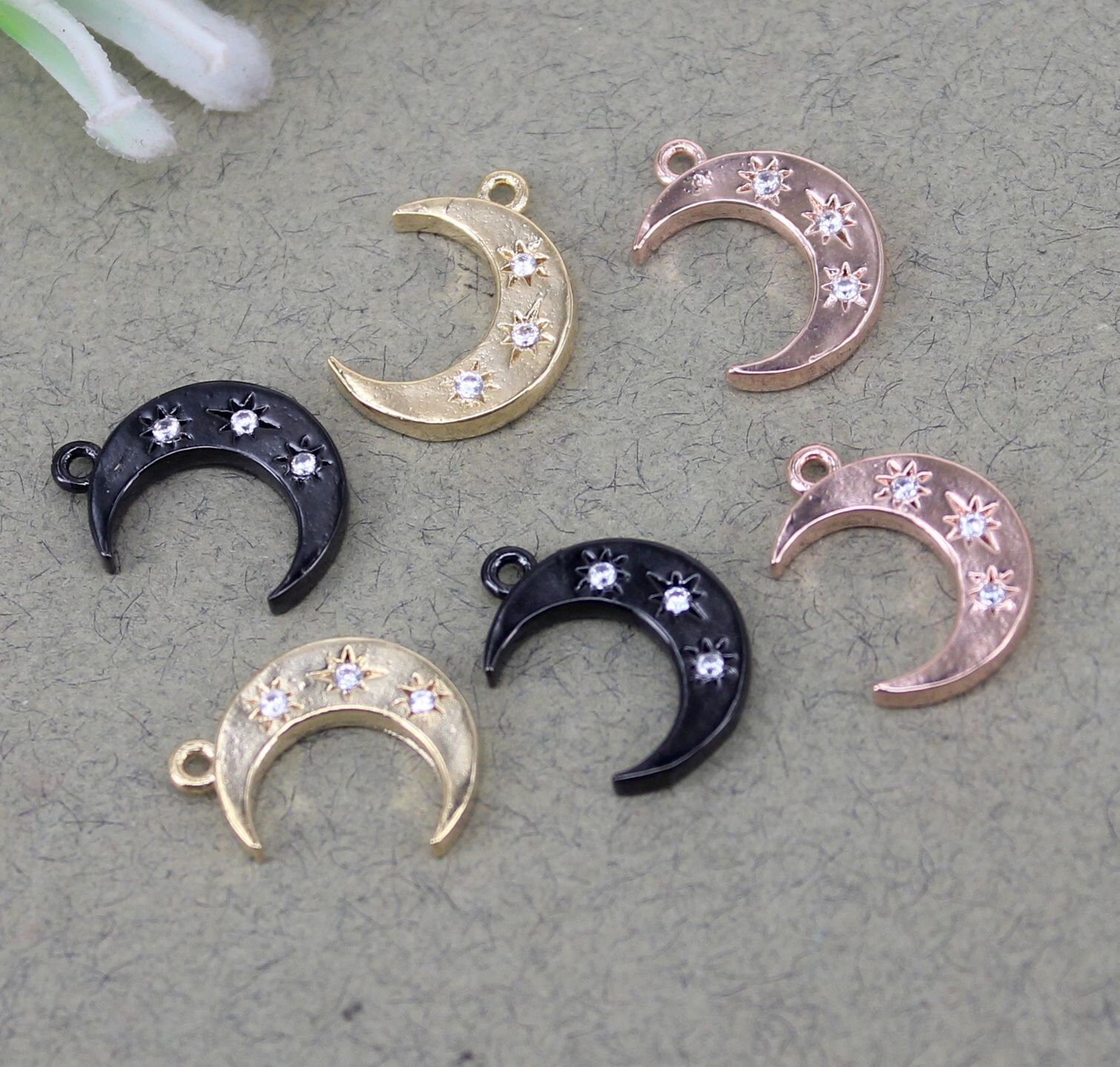 10-20pcs Small Size Metal Crescent Pendant Beadsmicro Pave CZ - Etsy