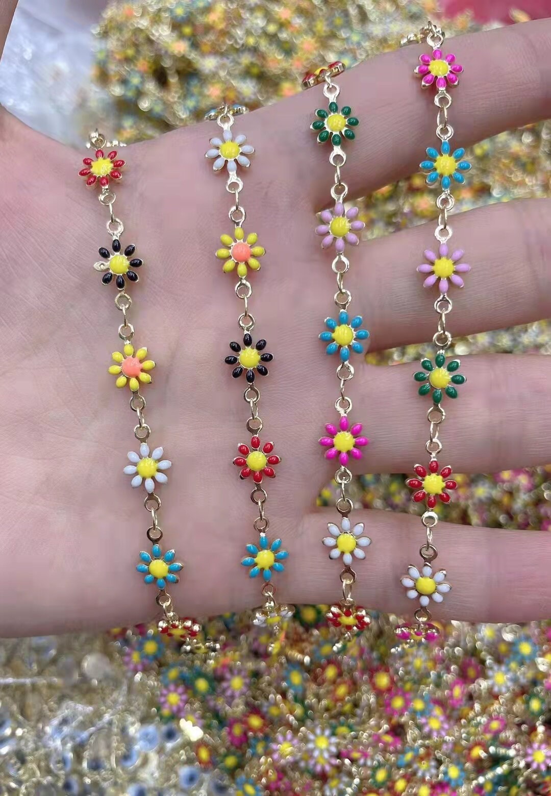 3-5 Meters Colorful Enamel Flower Chain, Enamel Daisy Chain, Gold ...