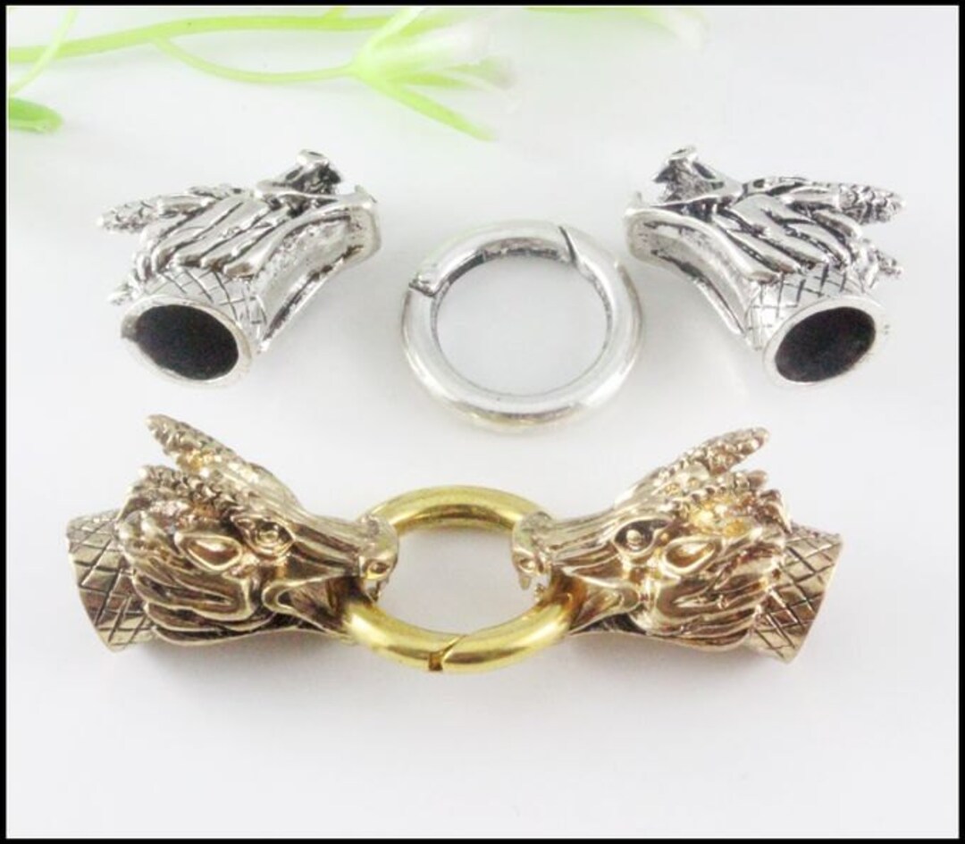 10set Dragon Head Lock Spring Clasps, End Caps for Leather Bracelet ...