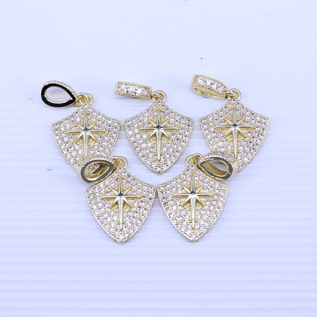 10pcs Real 18K Gold Plated Micro Pave Cubic Zirconia North Star Shield ...