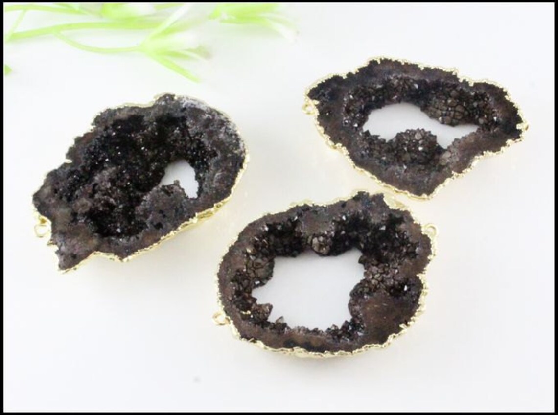 3-10pcs Gold Plated Nature Druzy Quartz Geode Stone Connector - Etsy