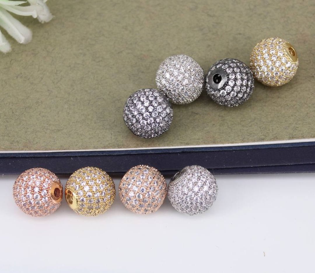 20pcs 6/8/10/12mm Micro Pave CZ Round Ball Spacer Beads, Pave Cubic ...