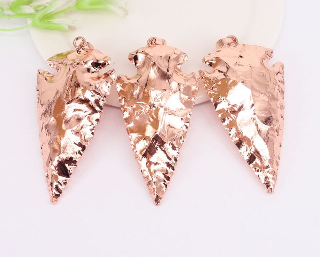 5pcs Full Rose Gold Plated Arrow Shape Jasper Pendant,nature Druzy ...