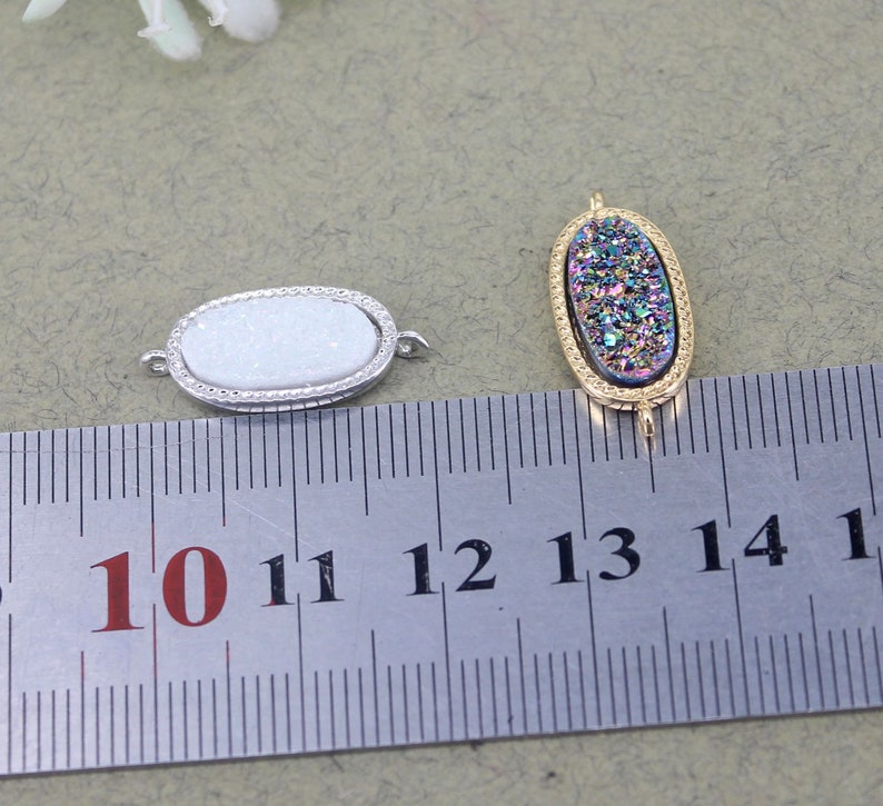 10pcs Small Size Natural Druzy Titanium Agate Oval Connector - Etsy