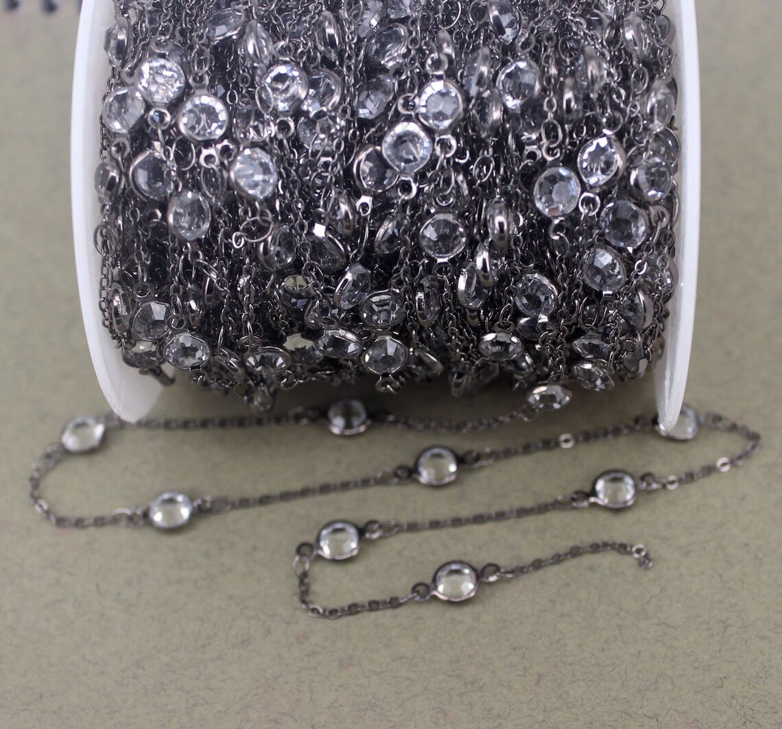 1/3/5 Meter Black Plated Round Shape Glass Beaded Chain,wire Wrapped ...