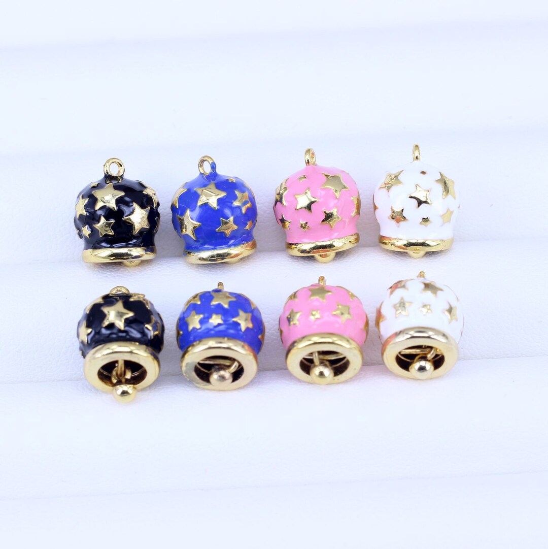 10pcs Real 18K Gold Plated Bell Enamel Star Bell Charm for Jewelry ...