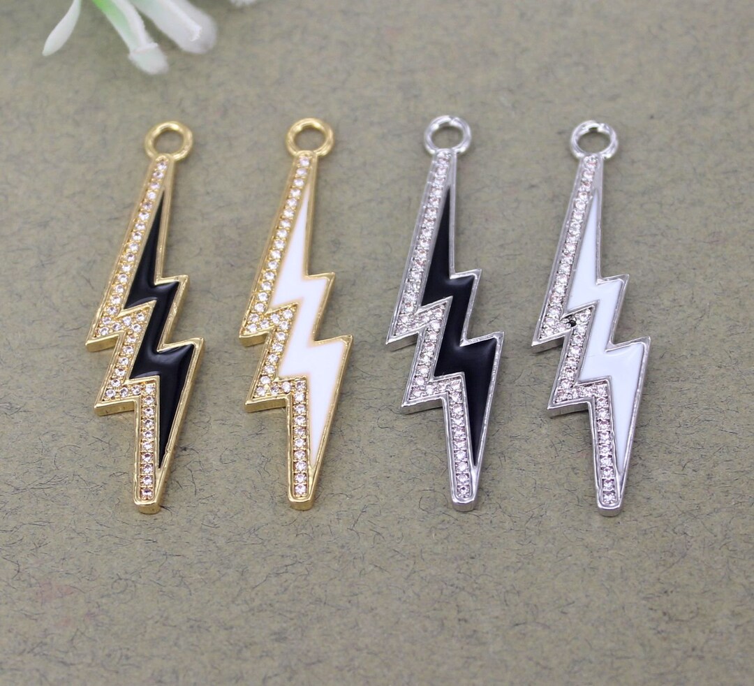 10pcs Fashion Metal Copper Enamel Lightning Pendant Paved Cubic ...