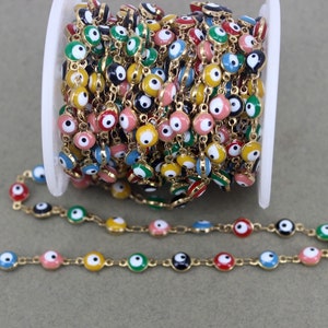 1/3/5 Meter Round Shape Evil Eye Beaded Chain,wire Wrapped Beaded Chain ...