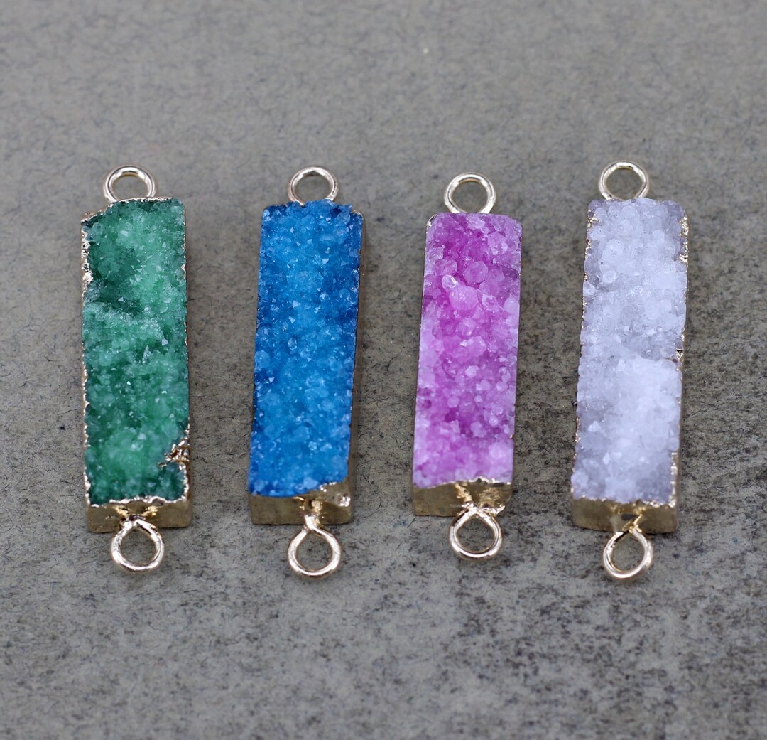 5pcs Natural Druzy Quartz Rectangle Connectors With Gold Electroplated ...