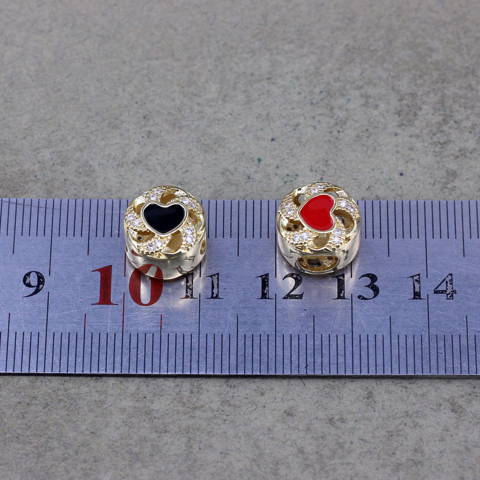 10pcs 18K Gold Color CZ Rondelle Shape Paved Enamel Heart Loose Beads ...