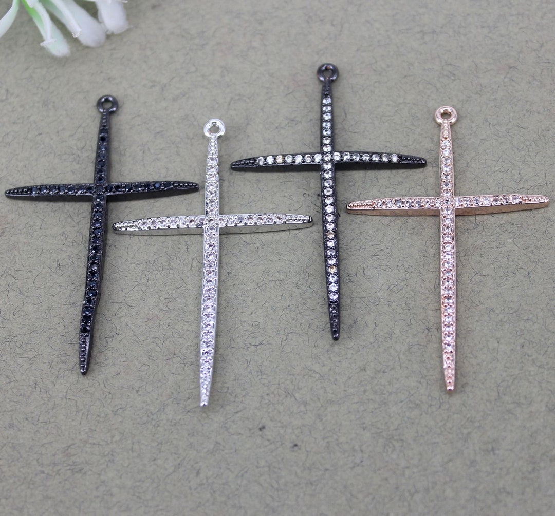 10pcs Metal Copper Micro Pave CZ Cross Pendant Beads,cubic Zirconia ...