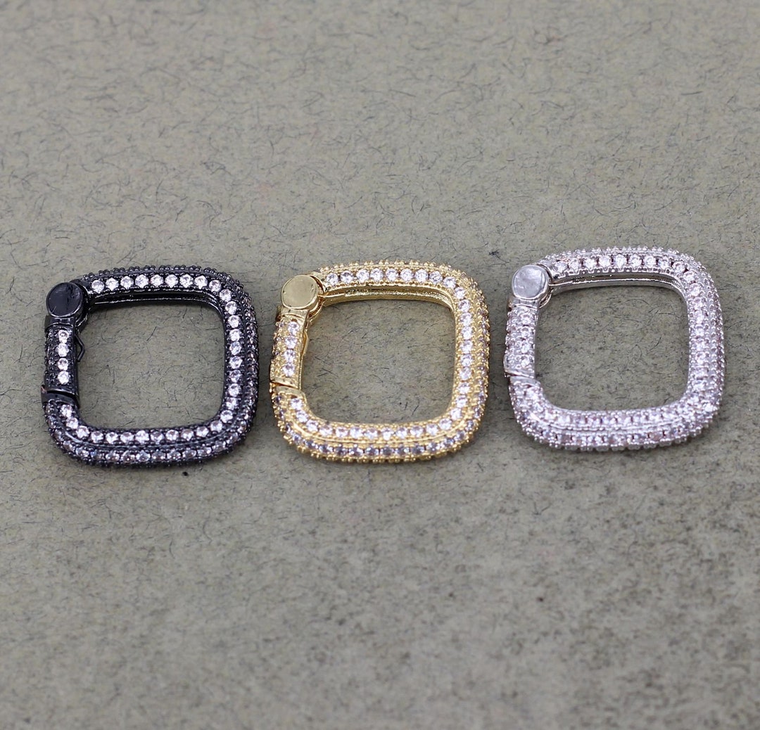 3-5pcs Metal Copper Open Square Shape Spring Clasps Paved Micro CZ for ...