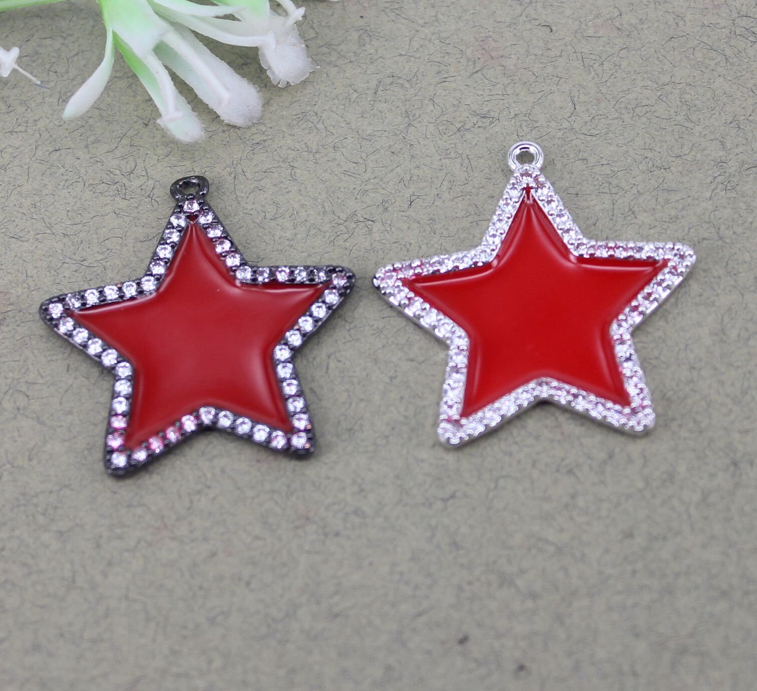 10pcs Metal Copper Red Enamel Star Pendant Beads Paved Cubic - Etsy UK