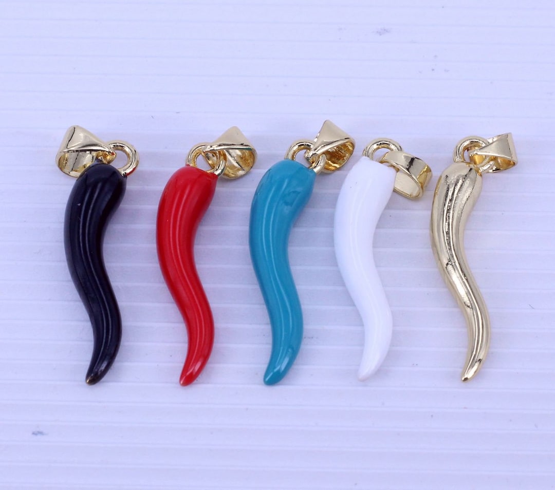 10pcs Real 18K Gold Plated Dainty Enamel Chili Pendant, Lucky Horn ...