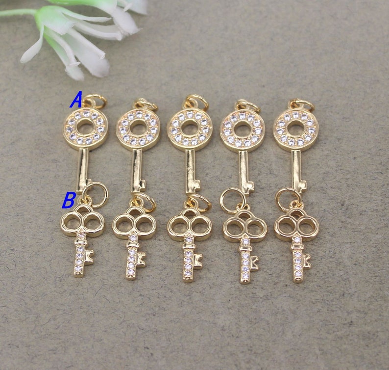 10pcs Small Size Metal Copper Micro Pave CZ Key Charms Beads | Etsy