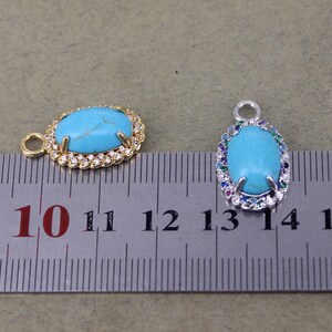 10pcs Oval Shape Turquoise Pendant Paved Micro Cz,oval Turquoise Charms ...