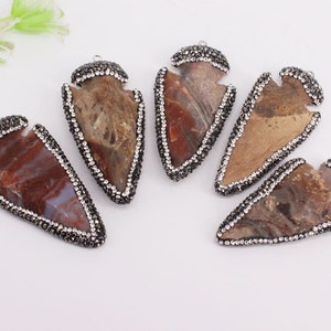 3-5pcs Natural Jasper Arrow Shape Pendant,with Crystal Rhinestone ...