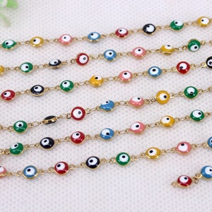 1/3/5 Meter Round Shape Evil Eye Beaded Chain,wire Wrapped Beaded Chain ...