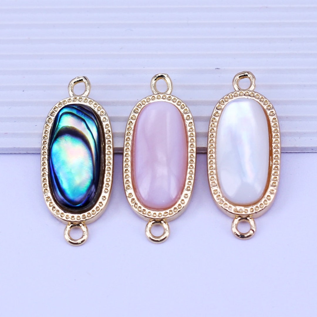 5pcs Long Oval Shape Shell Connector Charms, Cabochon Shell Charms With ...