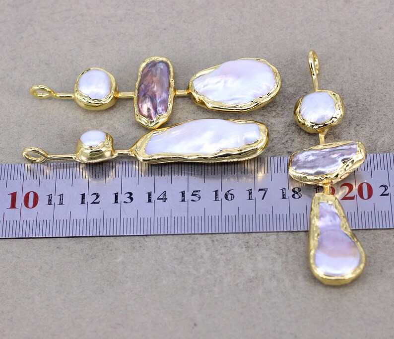 2pcs Gold Plated Natural Irregular Freshwater Pearl Pendant, Baroque ...