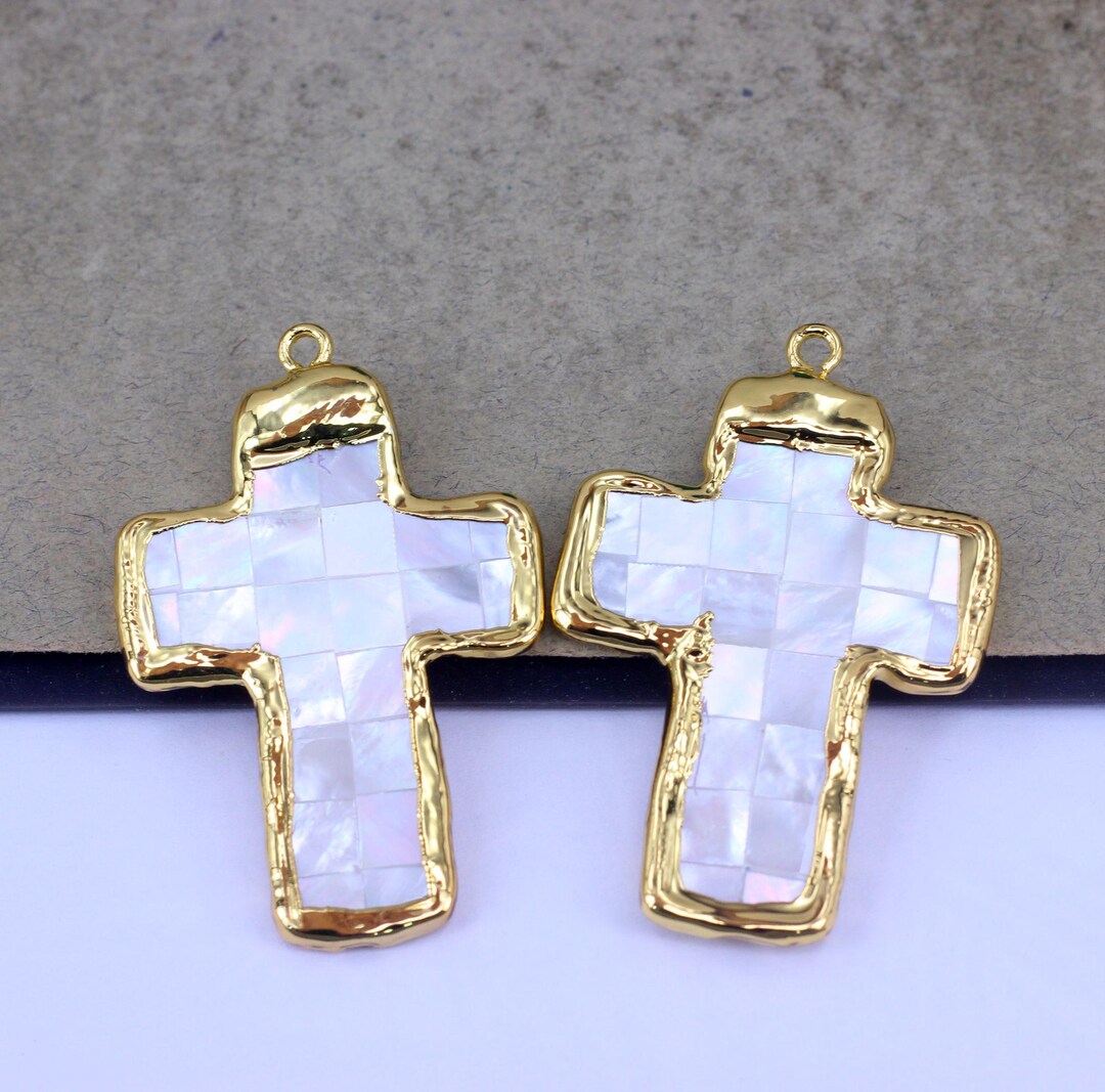 3pcs Gold Plated Edged Mosaic White Shell Cross Pendant for Jewelry ...