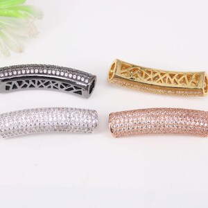 5pcs Metal Copper Micro Pave CZ Curved Tube Connector Beads,cubic ...