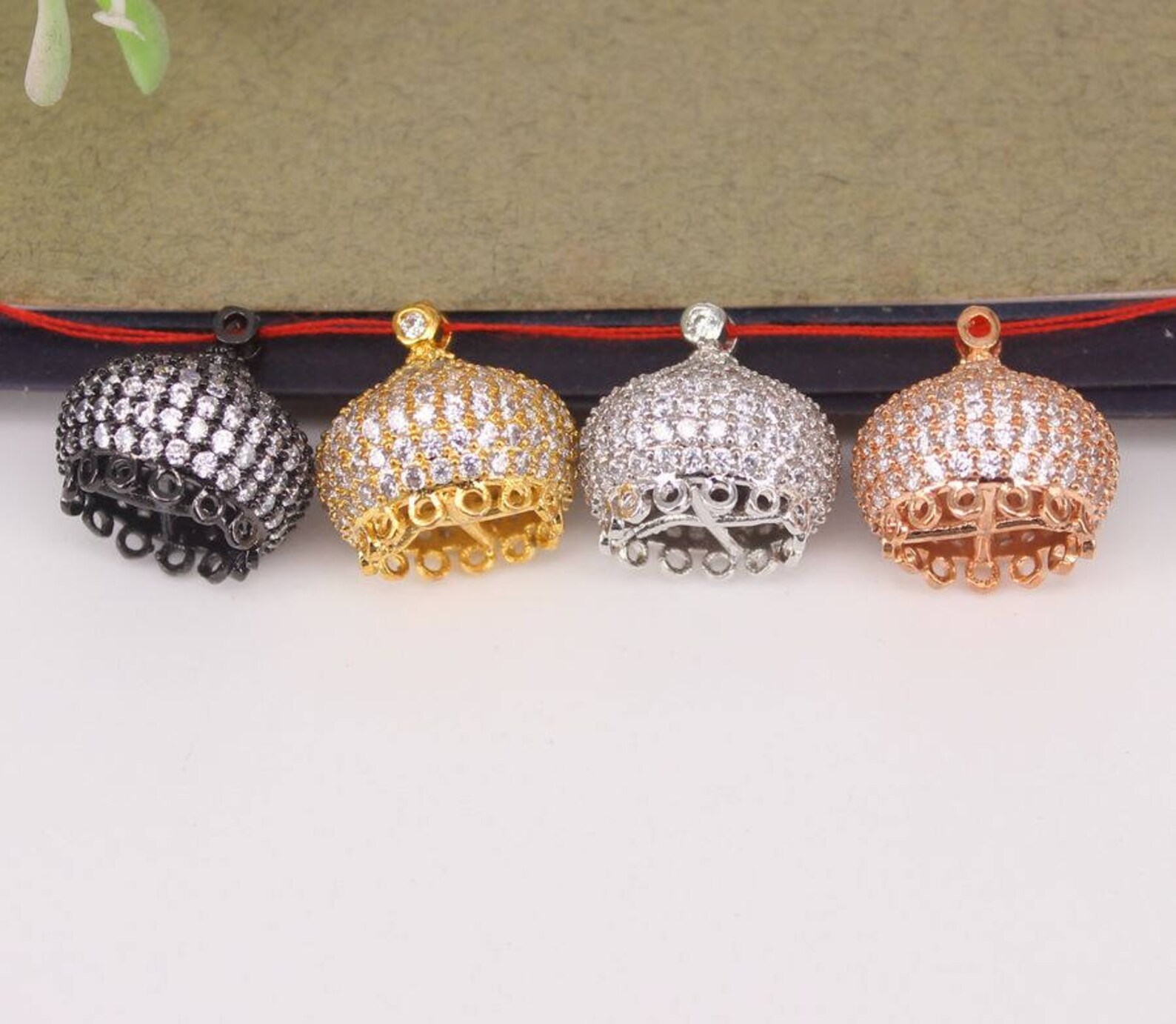 10pcs Micro Paved CZ Crown Shape Metal Bead Caps With Loops at - Etsy