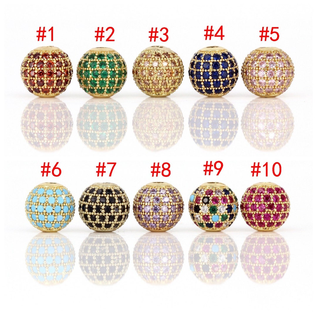20pcs 6mm 8mm 10mm Micro Pave CZ Round Ball Spacer Beads, Cubic ...