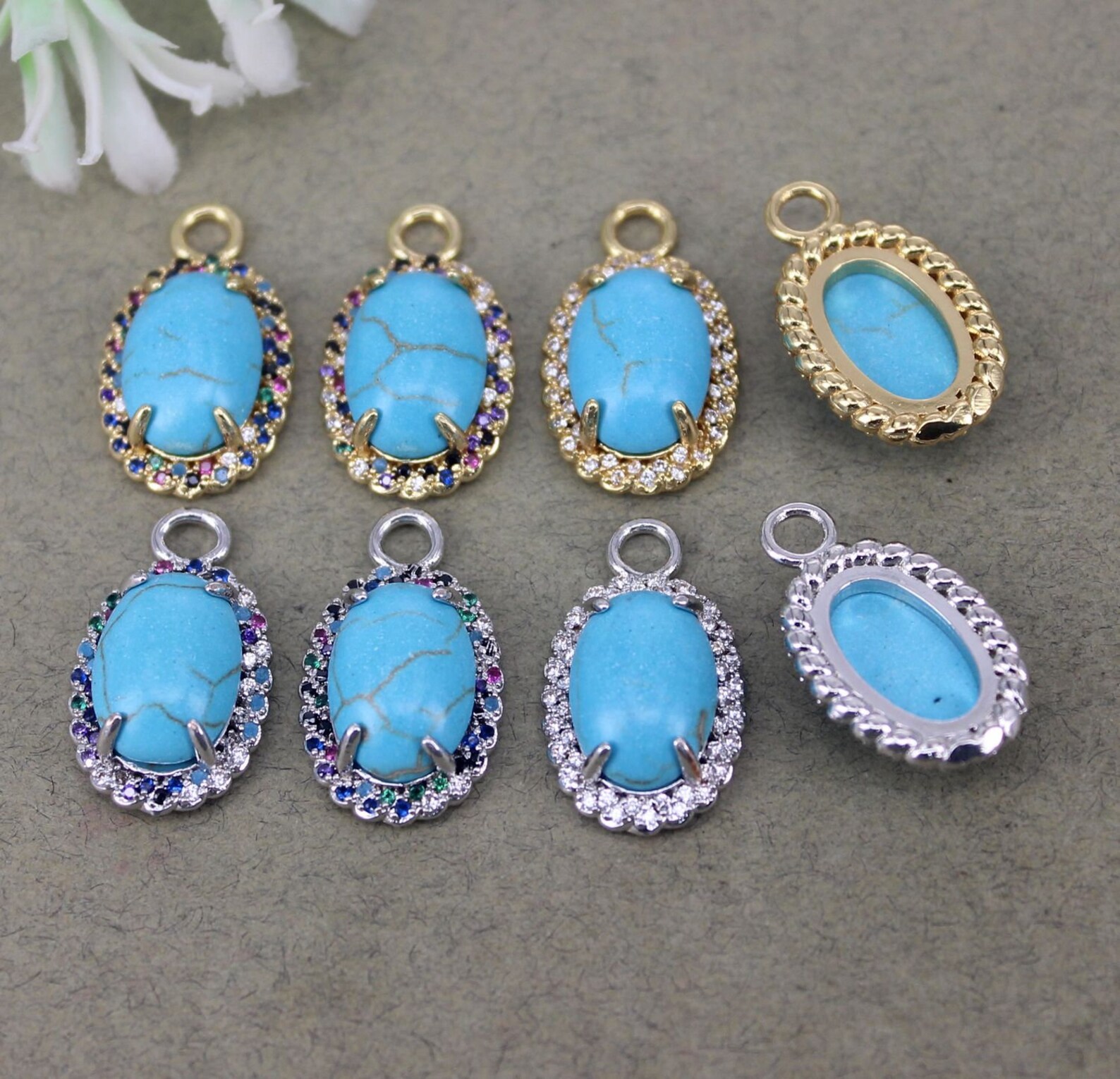 10pcs Oval Shape Turquoise pendant Paved Micro CZOval | Etsy