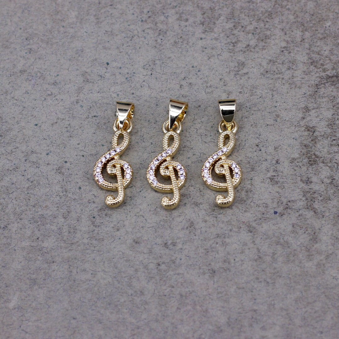 20pcs 18K Gold Plated Micro Pave CZ Music Note Treble Clef Charms ...